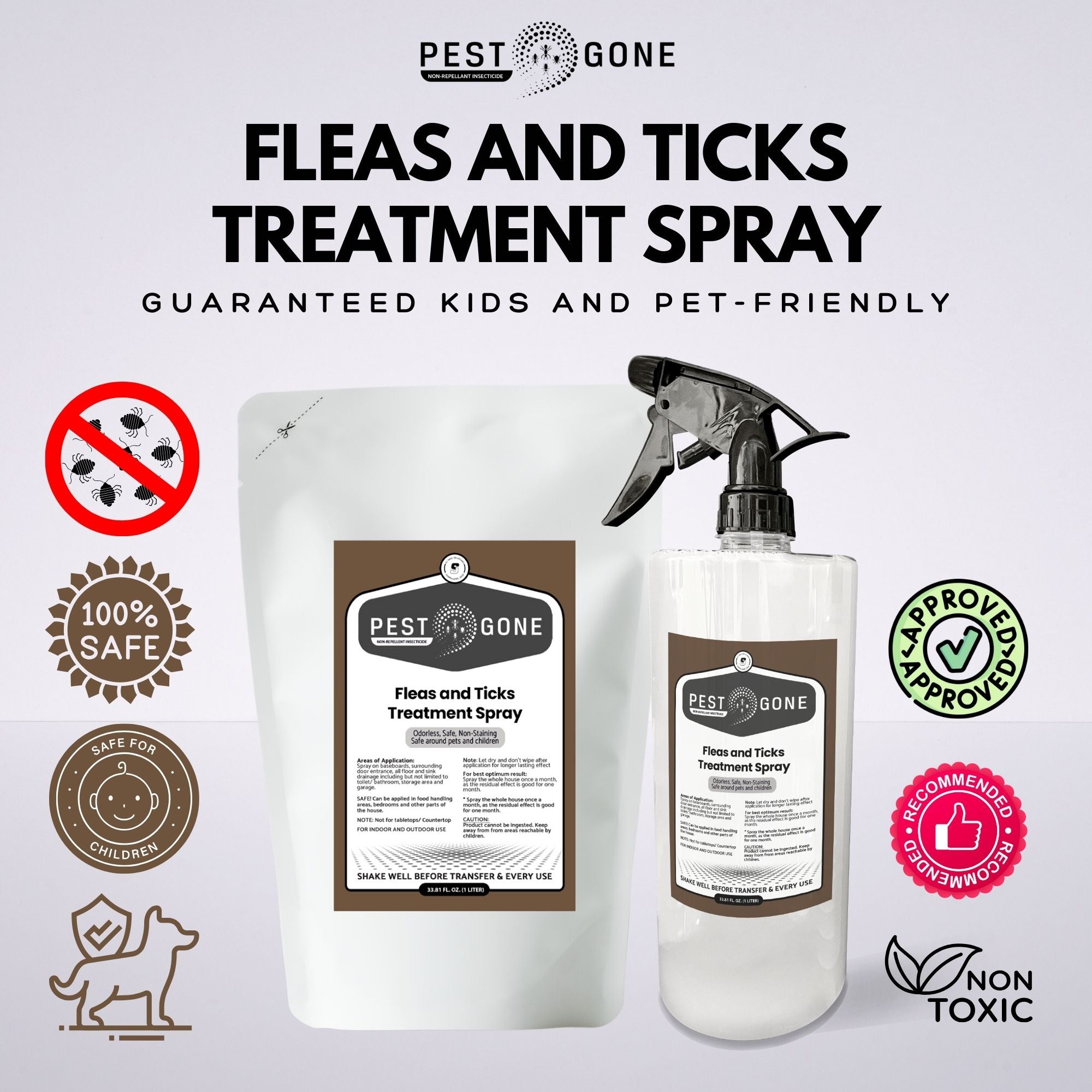 Pest Gone Fleas & Ticks Treatment Spray 1000 ml Odorless Insecticide S – Juan Negosyo