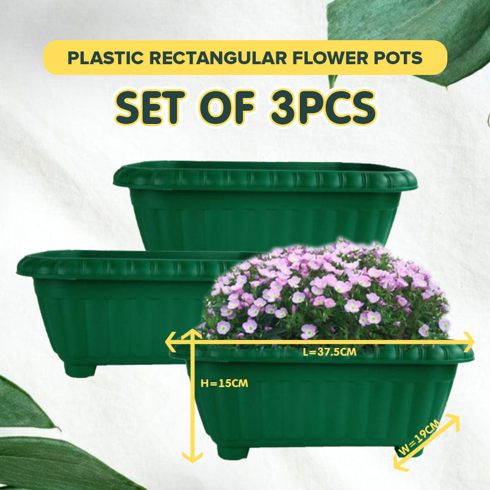 Rectangular Plastic Plant Pot with Elevated Base - Durable Green Garde ...
